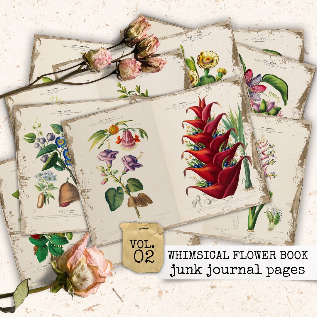 Vintage Floral Book Pages for Junk Journals, Digital Download Flower ...