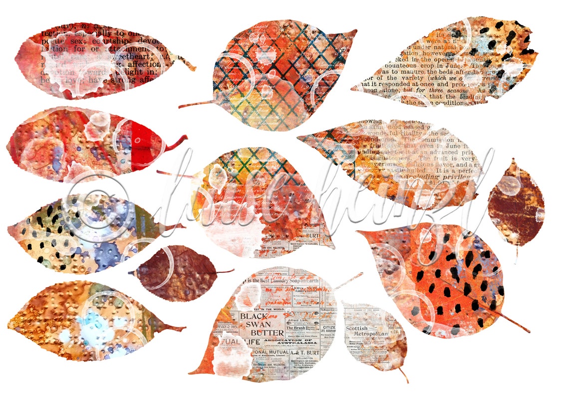 GELLI BRAILLE LEAVES Fussy Cutting Images, Autumn Ephemera for Junk ...