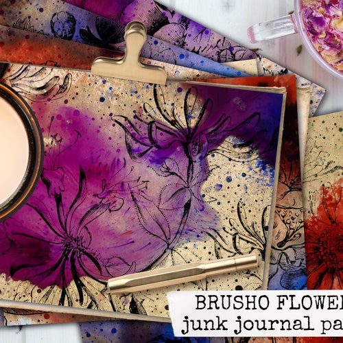 Digital Printable Junk Journal Paper Brusho Flowers Instant - Etsy