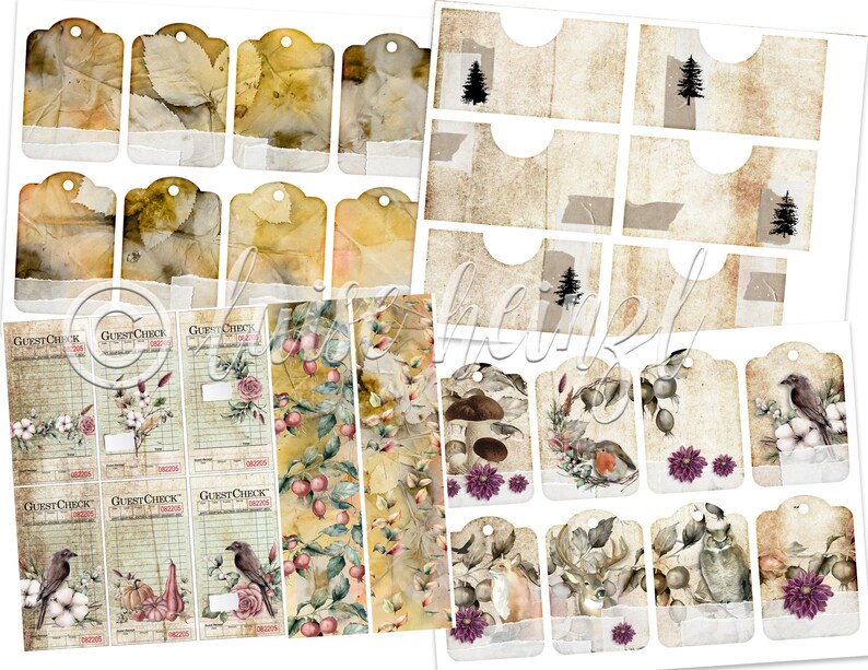 Mushrooms Fall Autumn Digital Printable Junk Journal Vintage Ephemera ...
