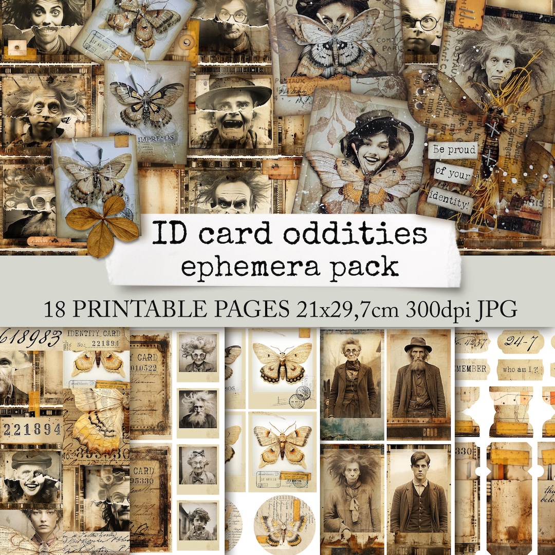 ID CARD ODDITIES Ephemera Pack, Funny Vintage Collage Photos, Photo ...