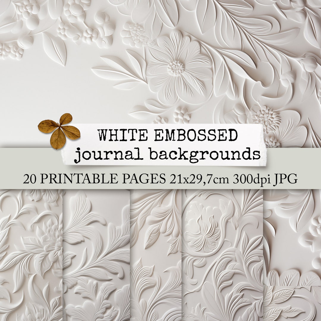WHITE EMBOSSED Junk Journal Backgrounds, Embossed Neutral White Elegant ...