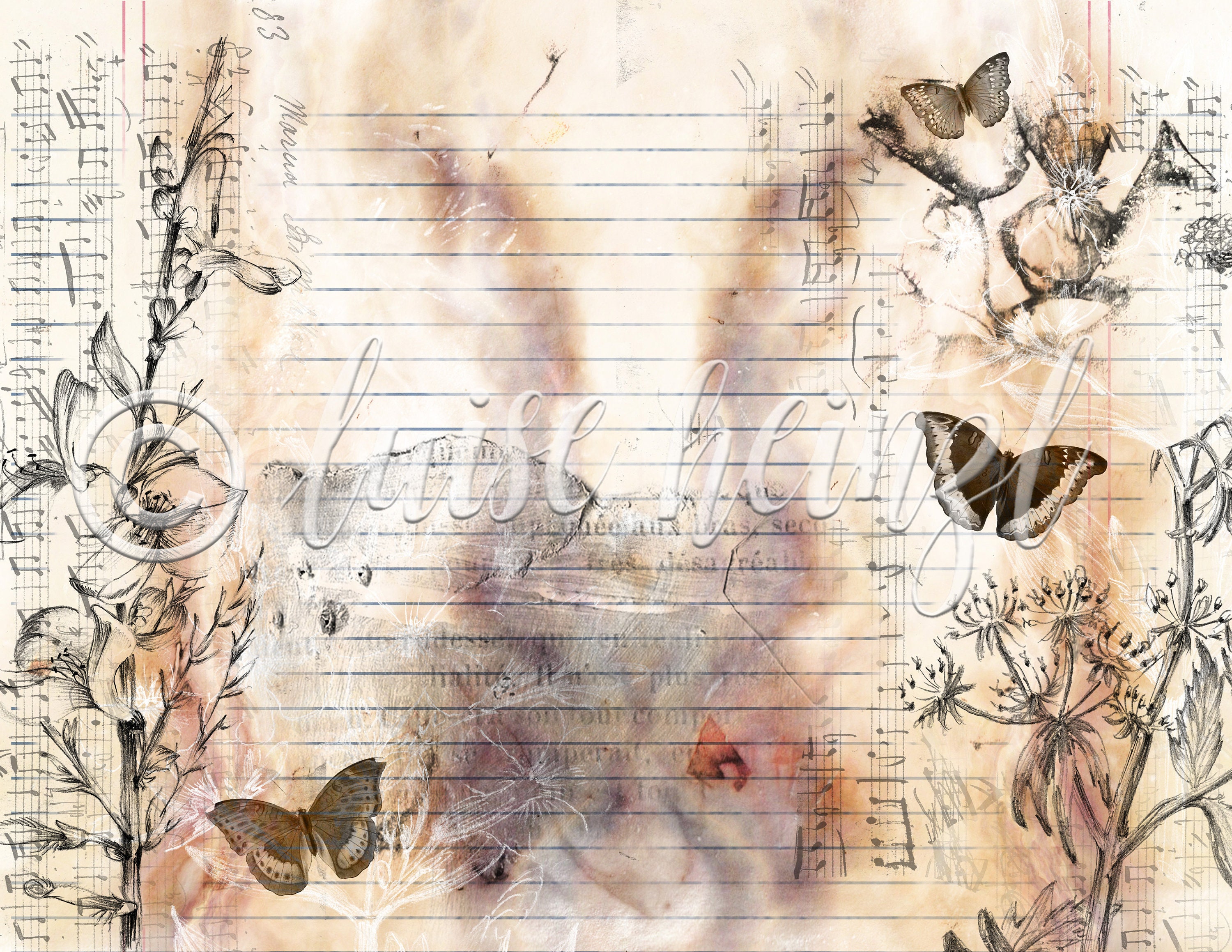 Junk Journal Lined Background Pages, Cute Woodland, Woodland Watercolor ...