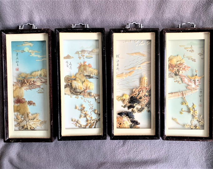 Chinese Shell Art 4 Panels Vintage Chinoiserie - Etsy