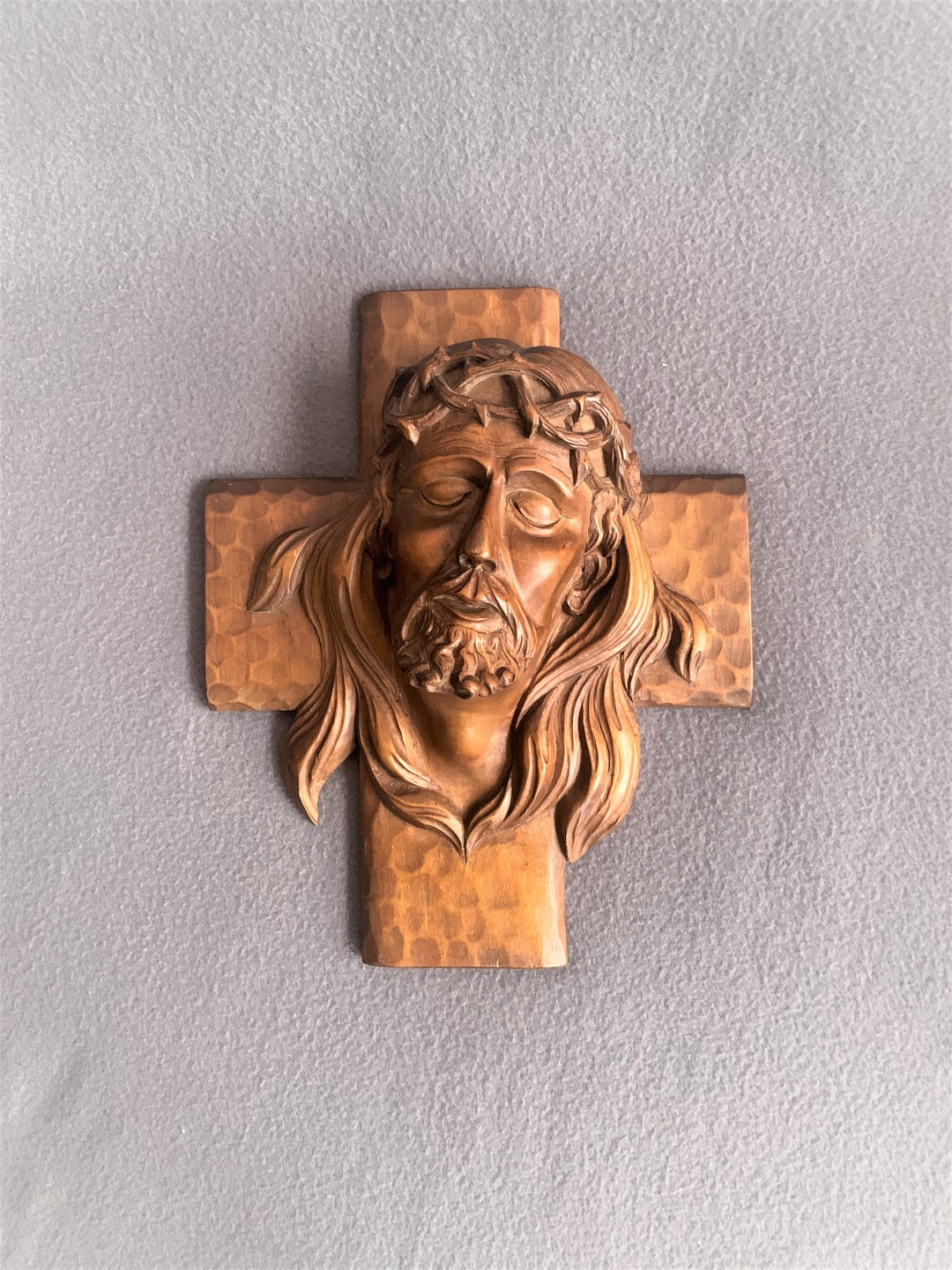Wooden Jesus Head With Crown of Thorns - Etsy