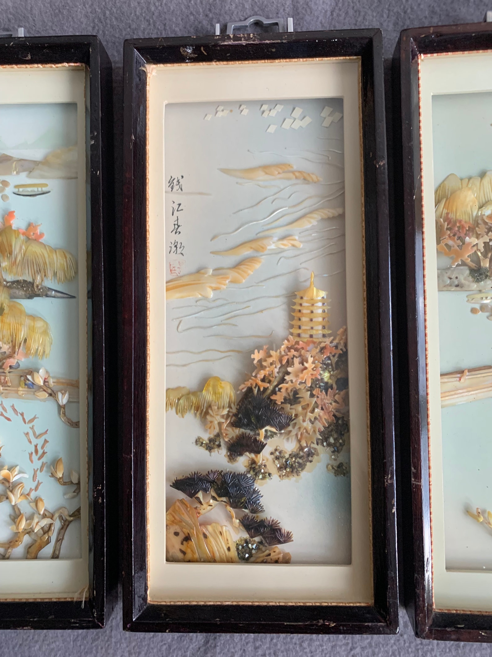 Chinese Shell Art 4 Panels Vintage Chinoiserie - Etsy