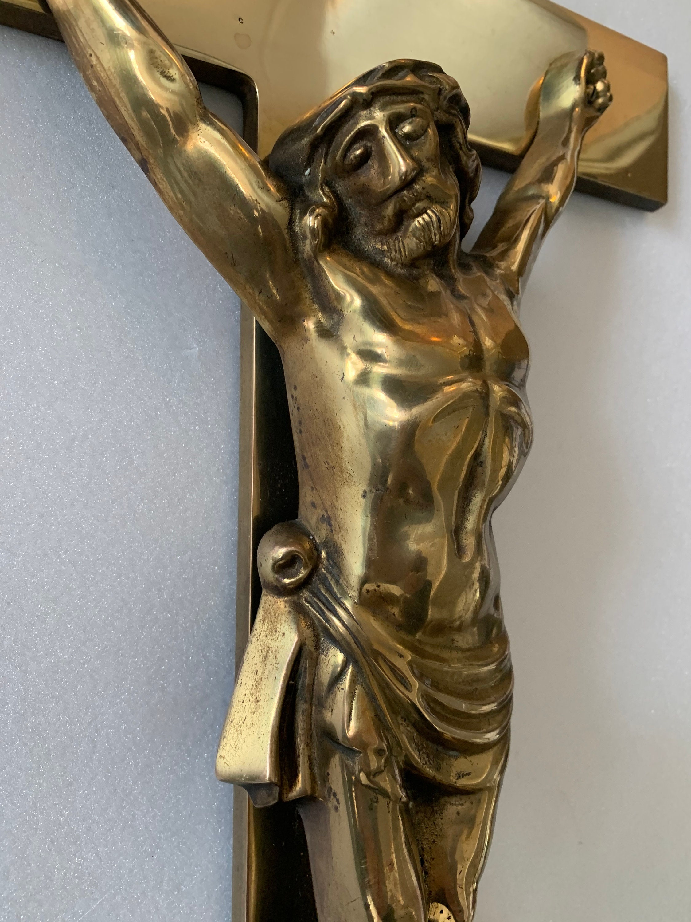 Large 1800s brass crucifix 25.59 Inch | Etsy