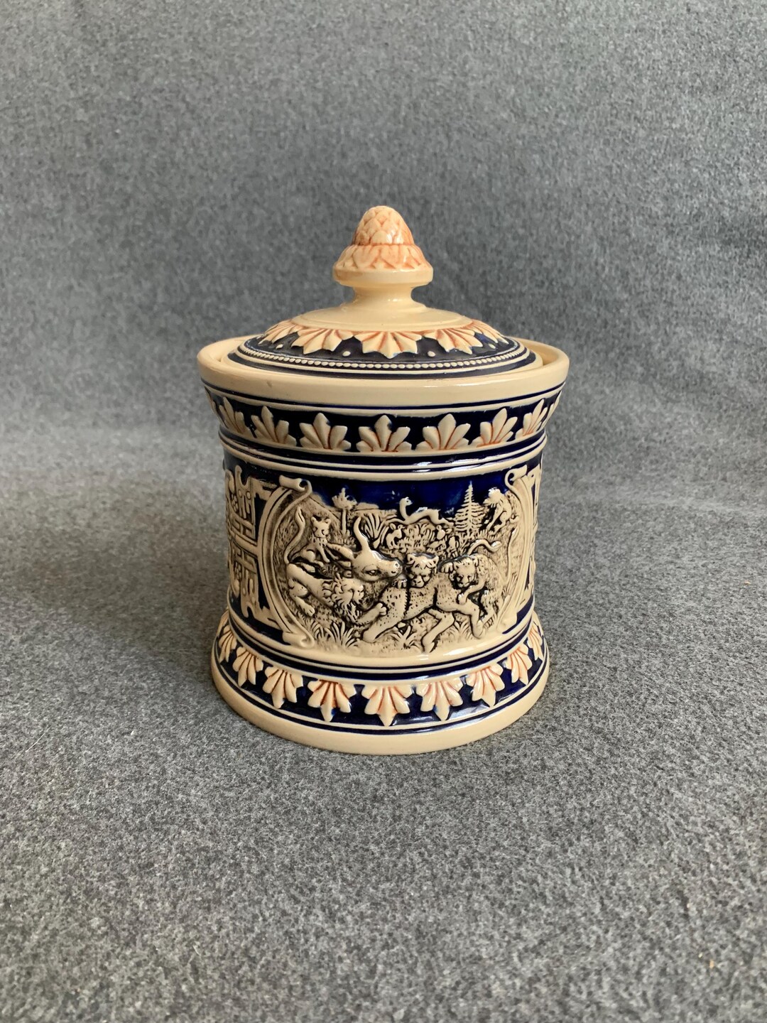 Vintage German Tobacco Jar – 1930s, Marzi & Remy, Hunting Scene Design ...
