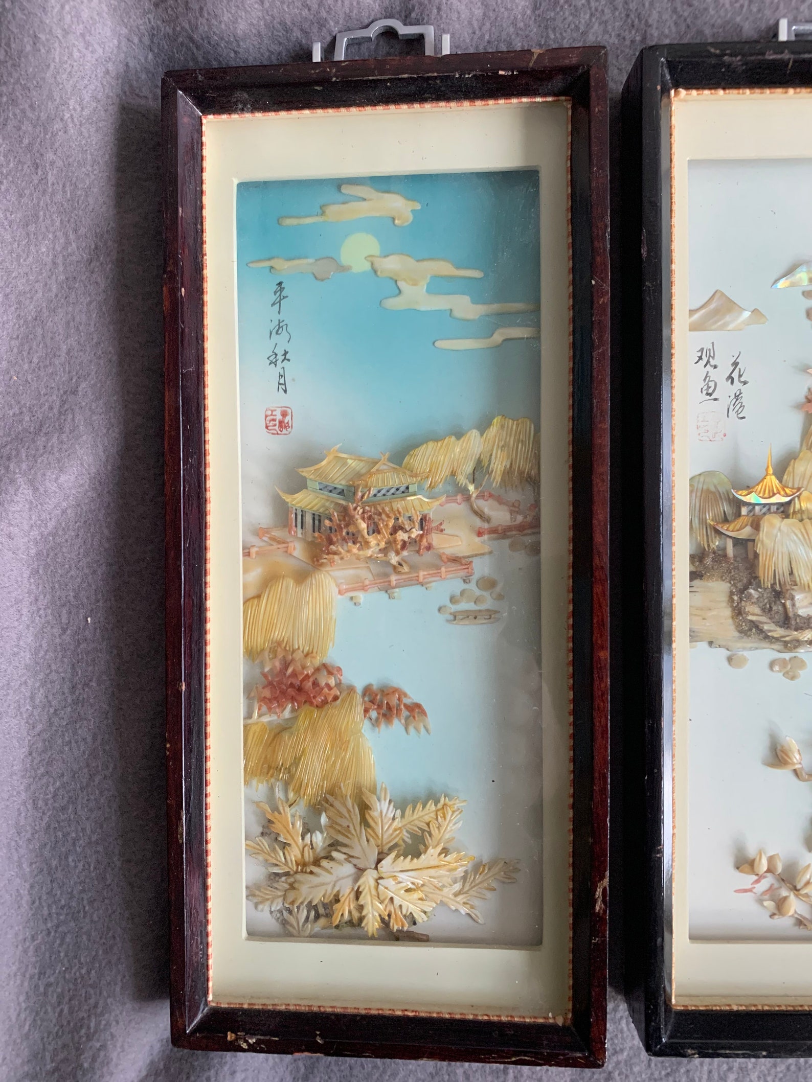 Chinese Shell Art 4 Panels Vintage Chinoiserie - Etsy