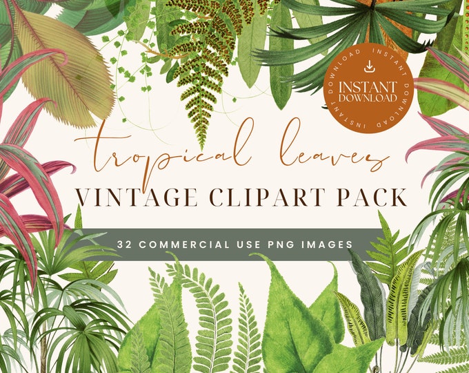 Watercolor Tropical Leaves Clipart. Hand Drawn Greenery Clipart With ...