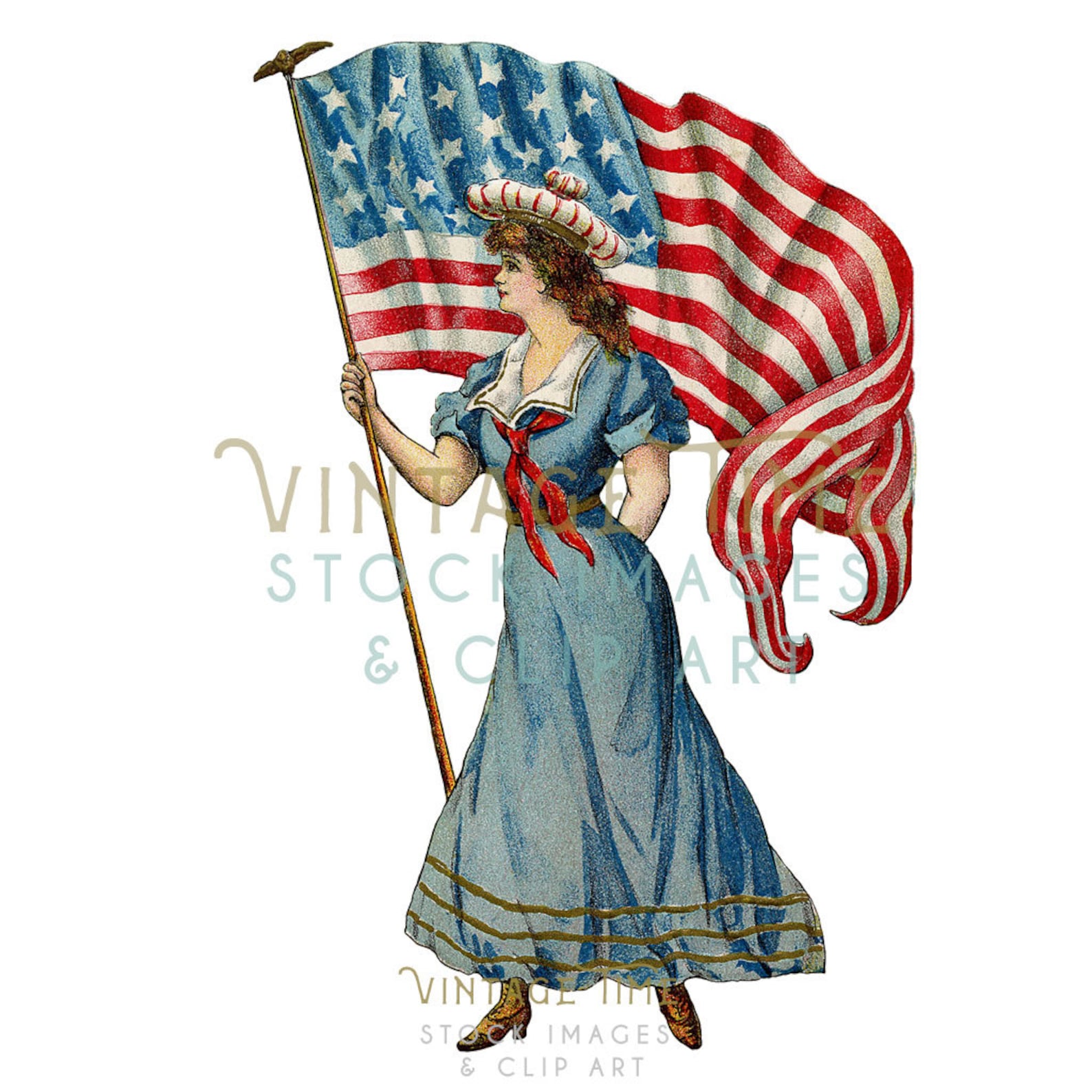 American Flag Fourth of July Clipart Image High Resolution Vintage Wall ...