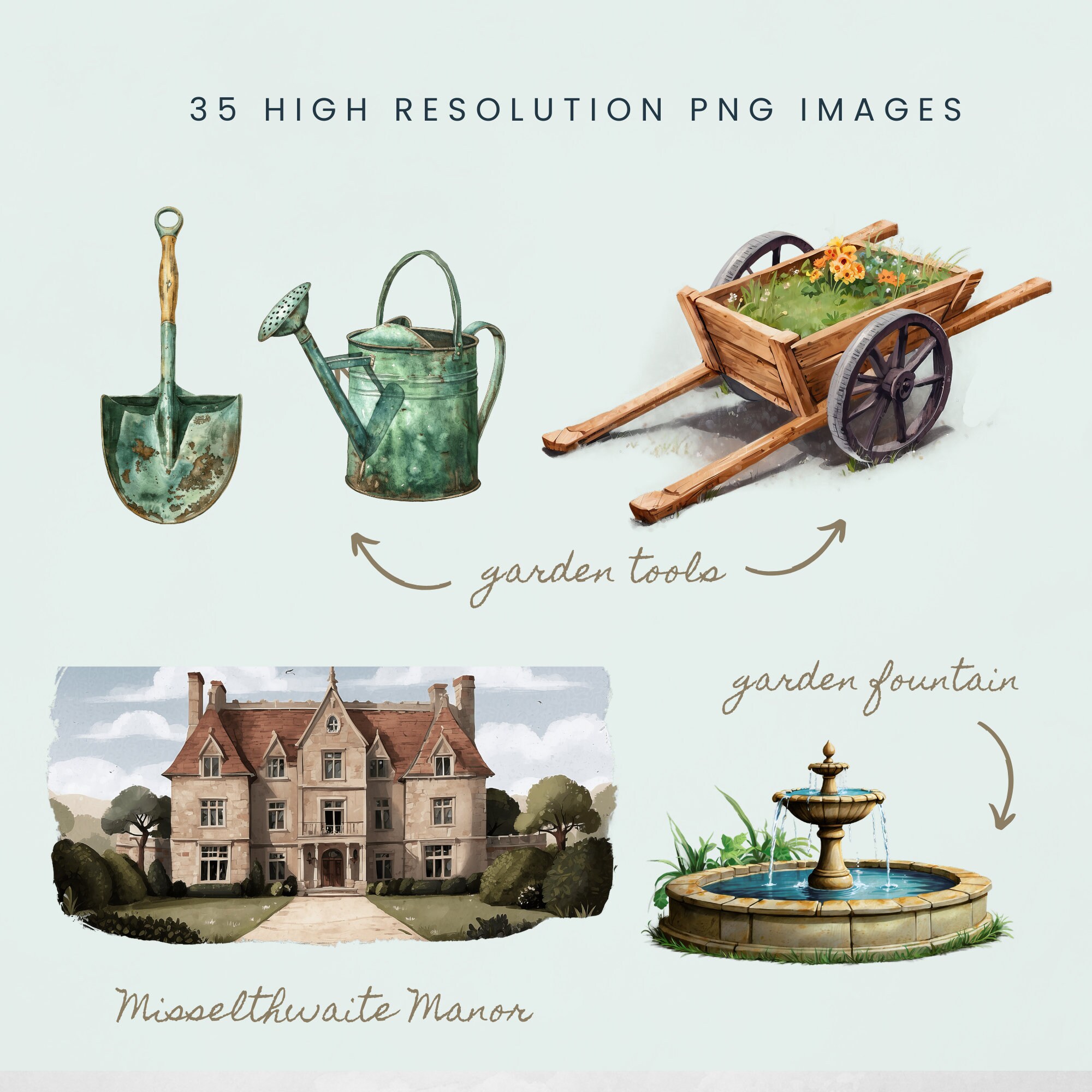 The Secret Garden Clipart | Floral Clip Art | Junk Journal | Watercolor ...