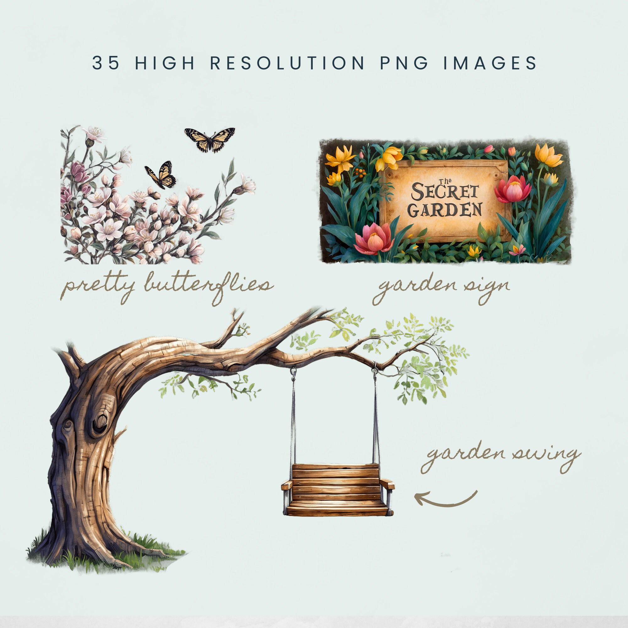 The Secret Garden Clipart | Floral Clip Art | Junk Journal | Watercolor ...