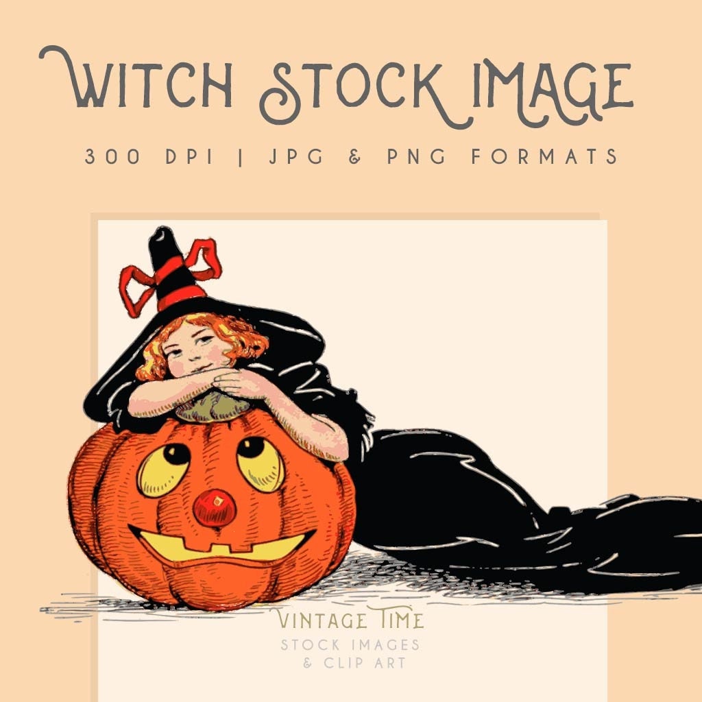 Halloween Witch & Pumpkin Clipart Image, Instant Download Witch Print ...