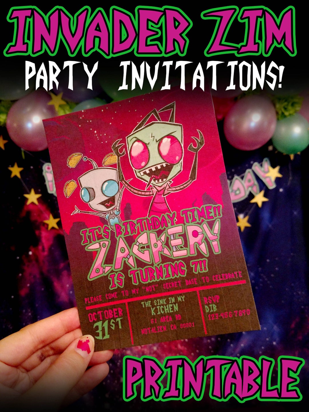 Invader Zim Invitation Baby Shower Birthday Party Gender Reveal - Etsy