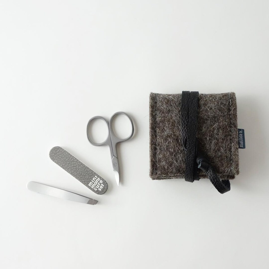 Mini Manicure Set 'ella' Made of Brown Wool Felt With Organic Leather ...