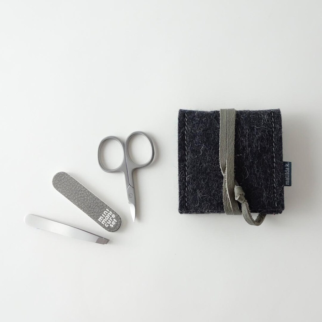 Mini Manicure Set 'ella' Minimalist Organic Felt Anthracite and ...