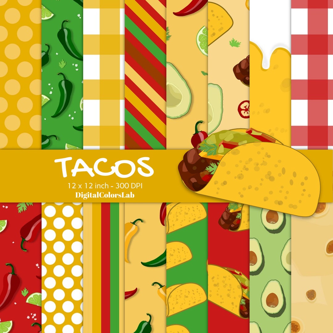 Tacos BACKGROUND, MEXICAN Pettern, CHILI Digital Paper, Food Backdrops ...