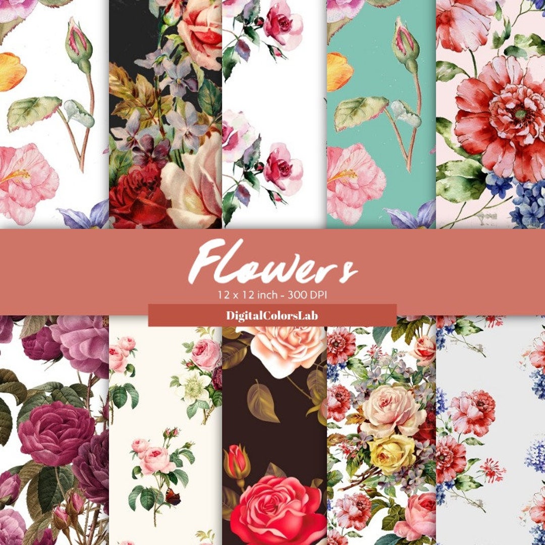 FLOWERS BACKGROUND Pettern Decor, Digital Paper, Love Backdrops ...