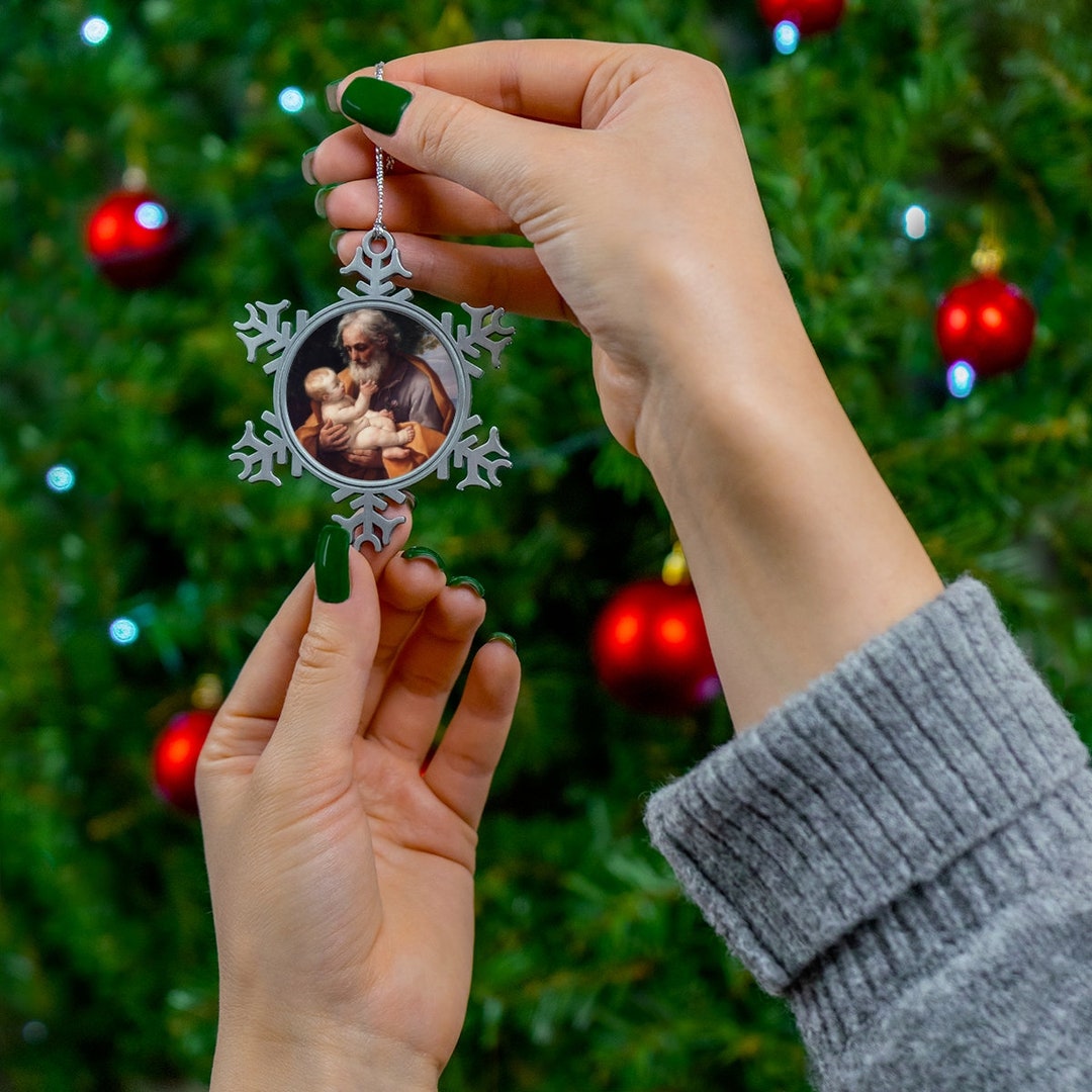 St Joseph and Child Jesus - Pewter Snowflake Ornament - Christmas ...