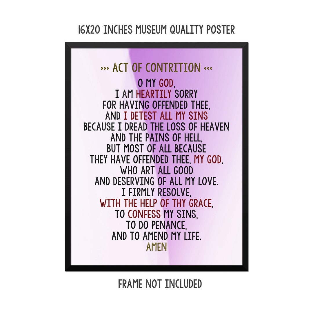 Act of Contrition Prayer - Art Print - Poster - Catholic Prayer ...