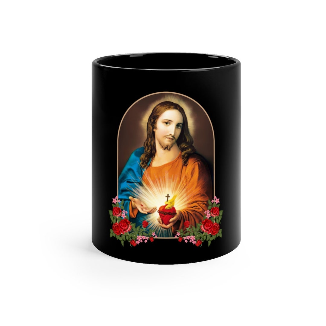 Sacred Heart of Jesus - Black Mug 11oz - Catholic Mugs - Catholic Home ...