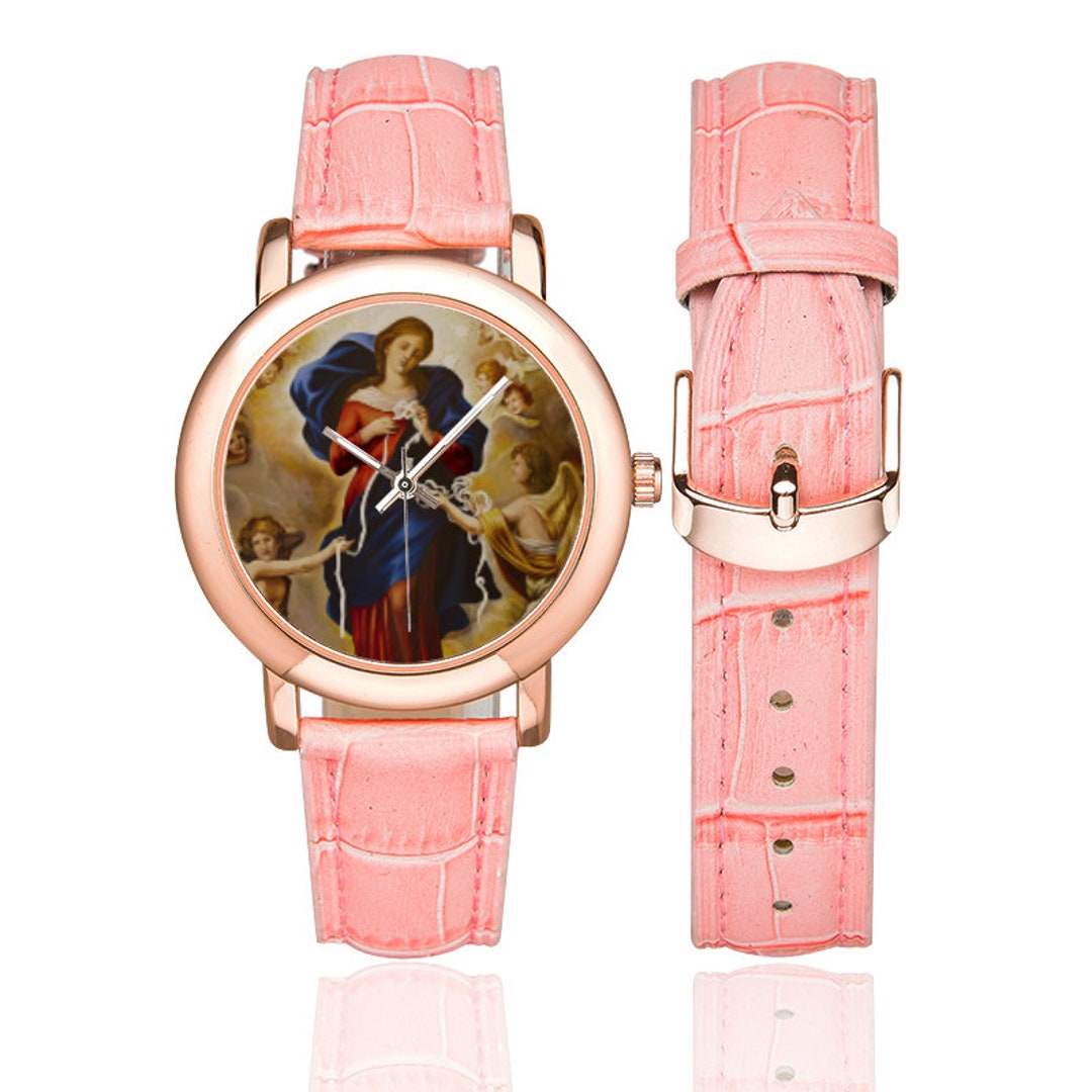 Virgin Mary Undoer of Knots - Women's Rose Gold Leather Strap Watch ...