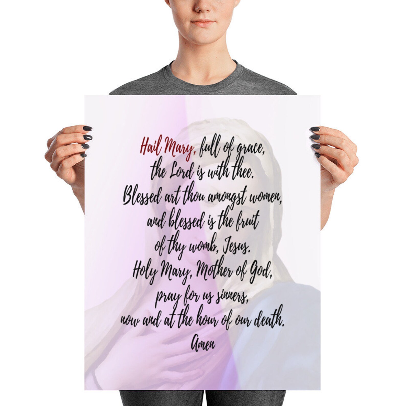 Hail Mary Prayer Ave Maria Art Print Poster Catholic | Etsy