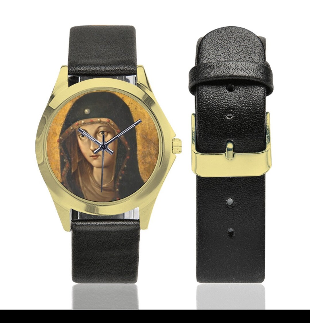 Wrist Watch - the Blessed Virgin Mary - Unisex Leather Watch - Catholic ...