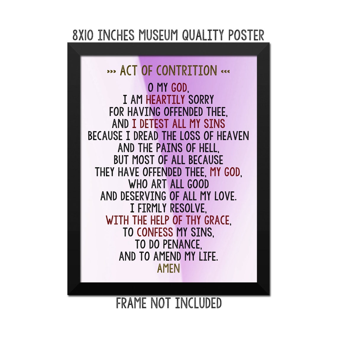 Act of Contrition Prayer - Art Print - Poster - Catholic Prayer ...