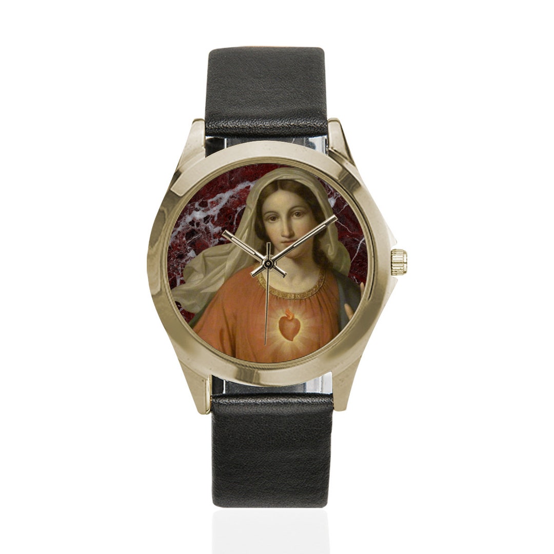 Christian Gifts - Immaculate Heart of Mary - Unisex Leather Watch ...