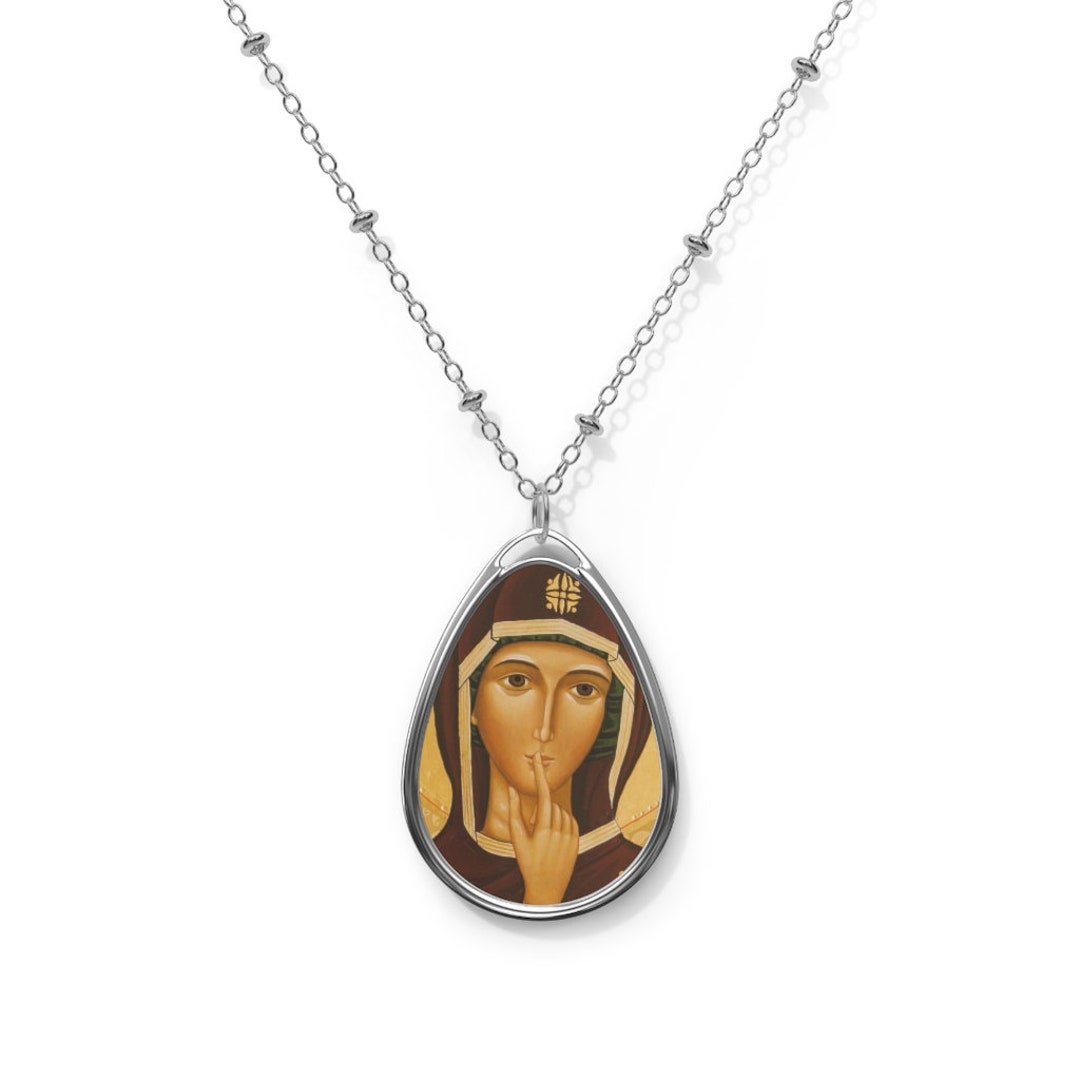 Our Lady of Silence - Catholic Pendant - Oval Necklace - Virgin Mary ...