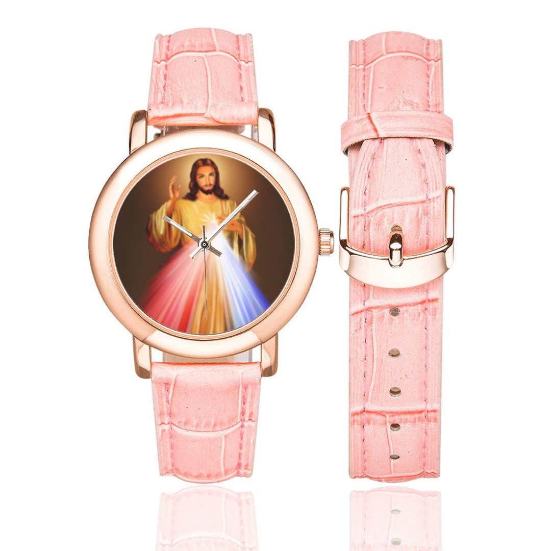 Catholic Gifts - Divine Mercy Jesus - Women's Rose Gold Leather Strap ...