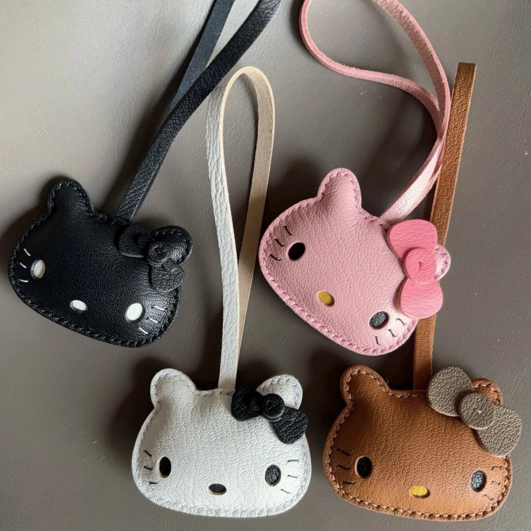 Custom Hello Kitty Italian Leather Bag Charm, Handmade Keychain, Purse ...