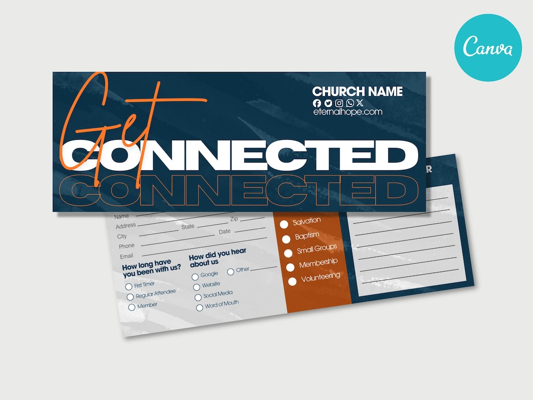 Customizable CANVA Church Connect Card Template for New Visitors ...