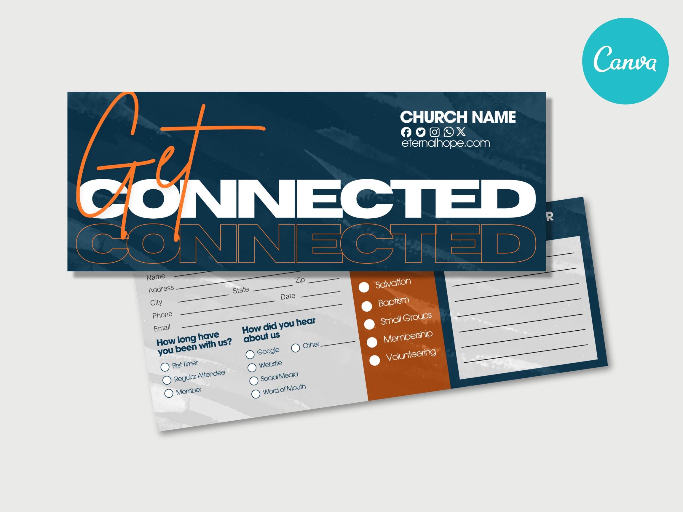 Customizable CANVA Church Connect Card Template for New Visitors ...