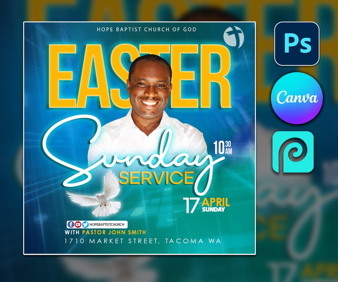 Canva Easter Sunday Flyer, Photoshop Easter Flyer Templates, RISEN, PSD ...