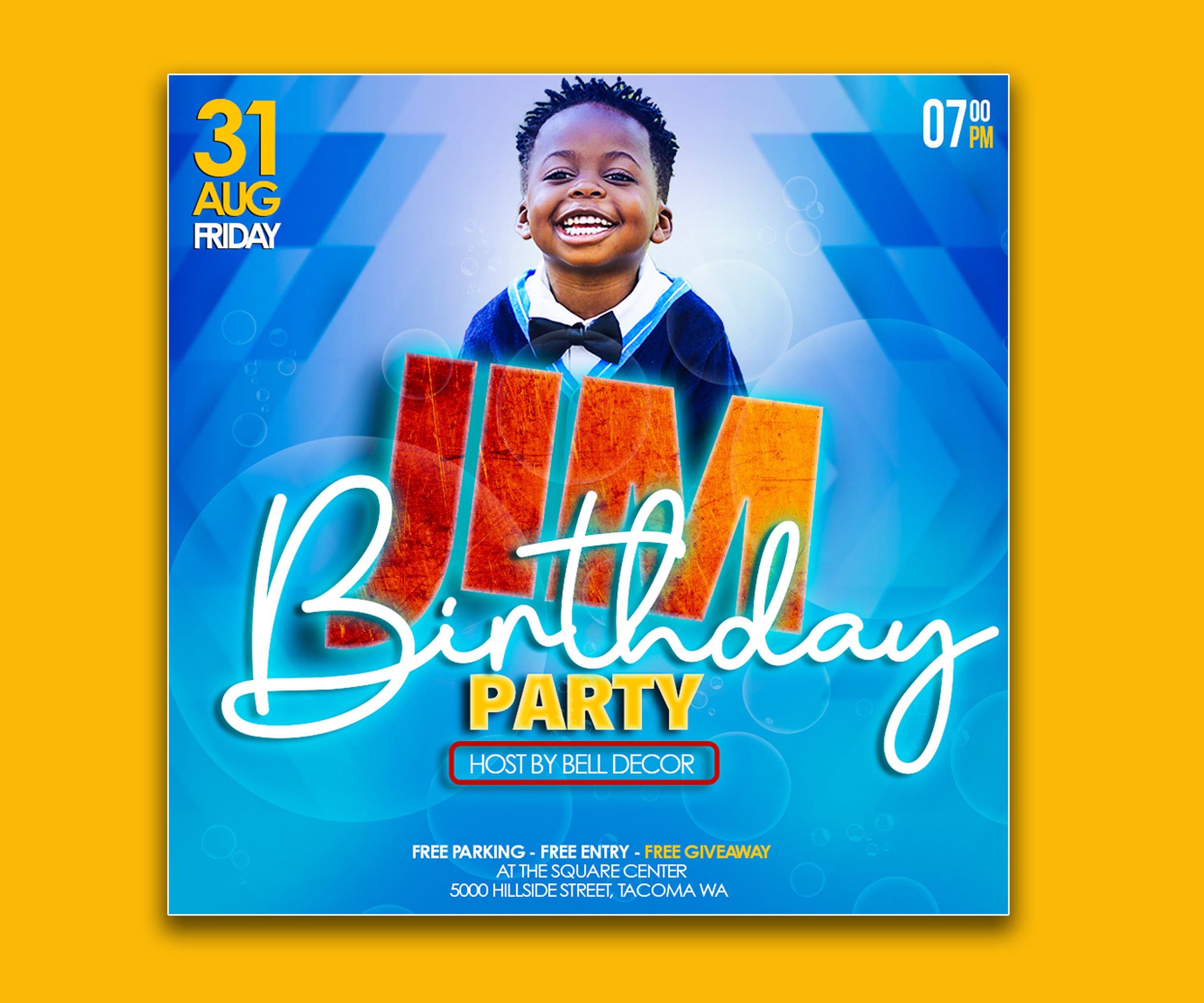 Canva Boy Birthday Flyer Template 10x10, Editable PSD Template Birthday ...