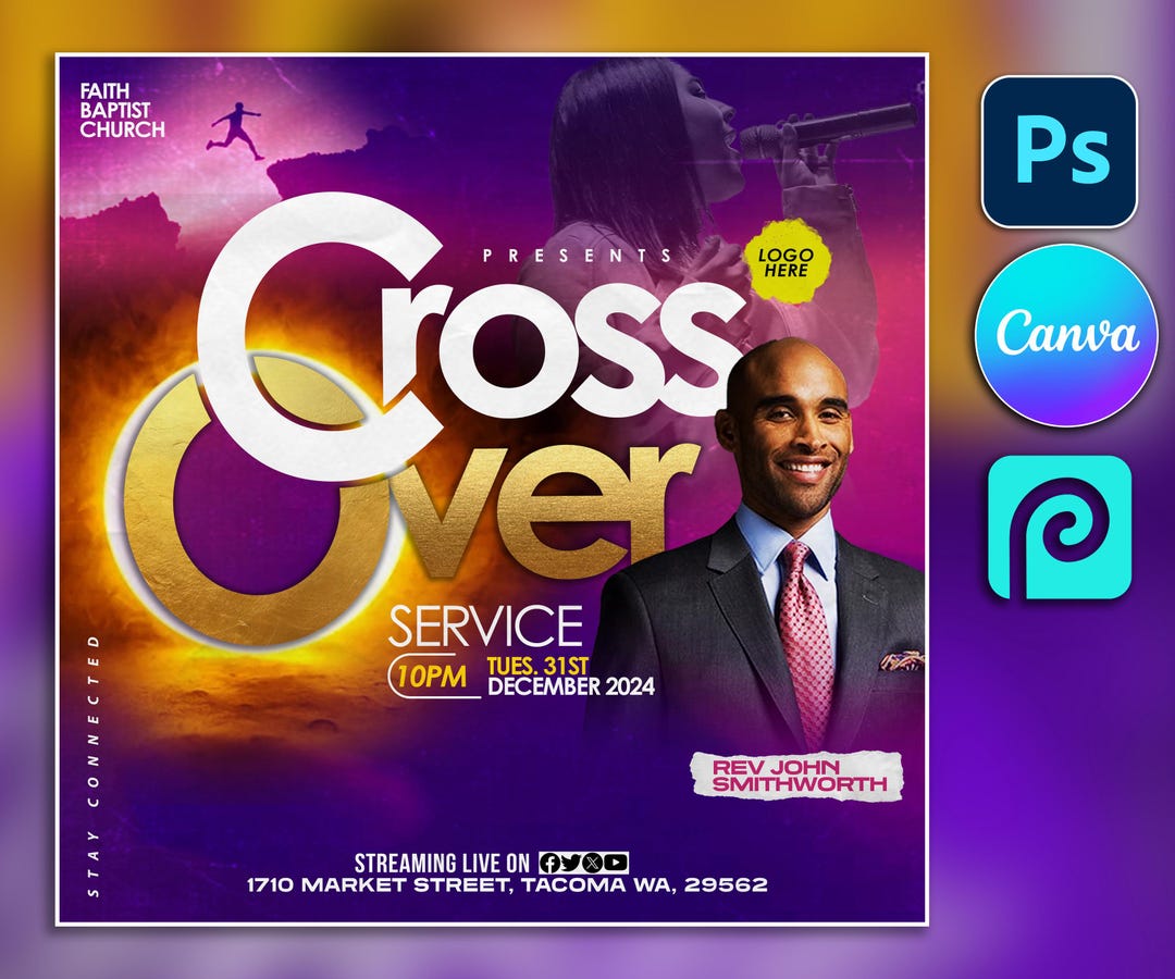 CANVAS Crossover Church Service Flyer Design, Photoshop Editable PSD ...