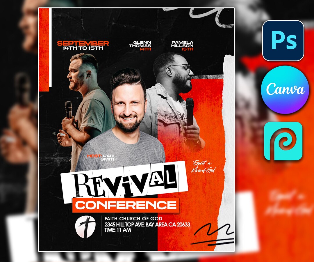 Editable RED BLACK Church Event, Canva Church Flyer | CANVA Flyer ...