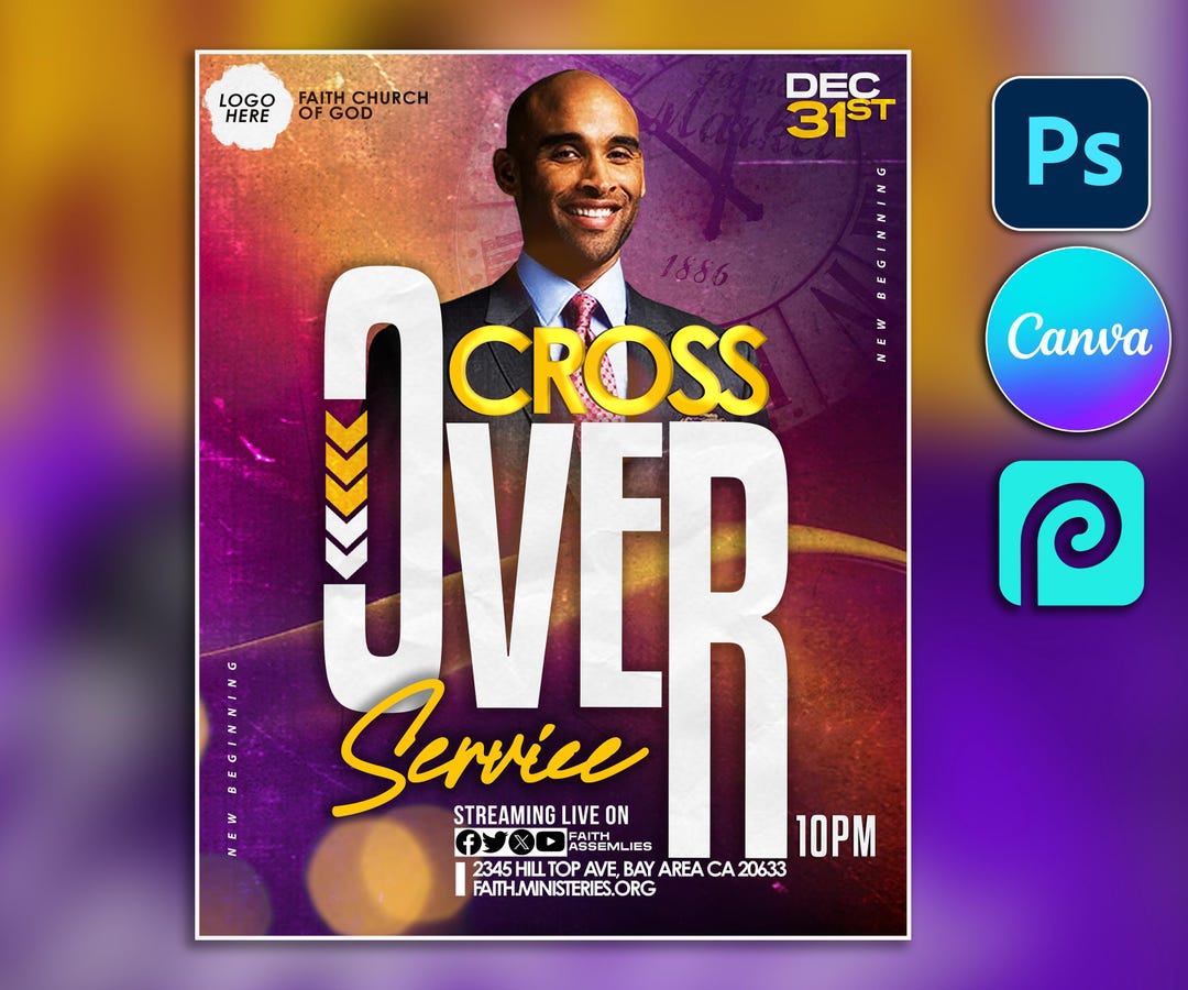 CANVAS Crossover Church Service Flyer Design, Photoshop Editable PSD ...
