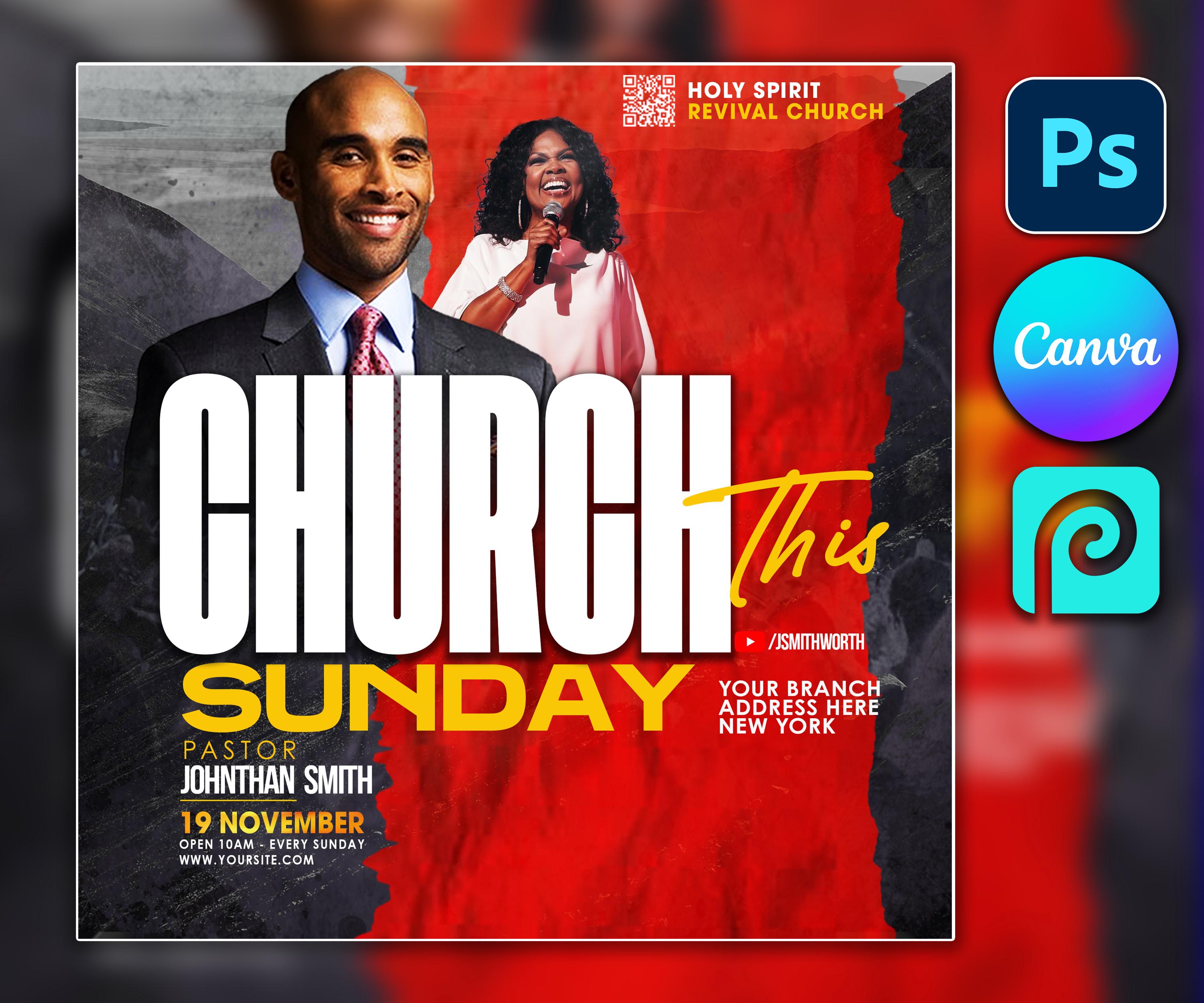 Church Flyer Template for Canva & Photoshop. DIY Church Conference ...