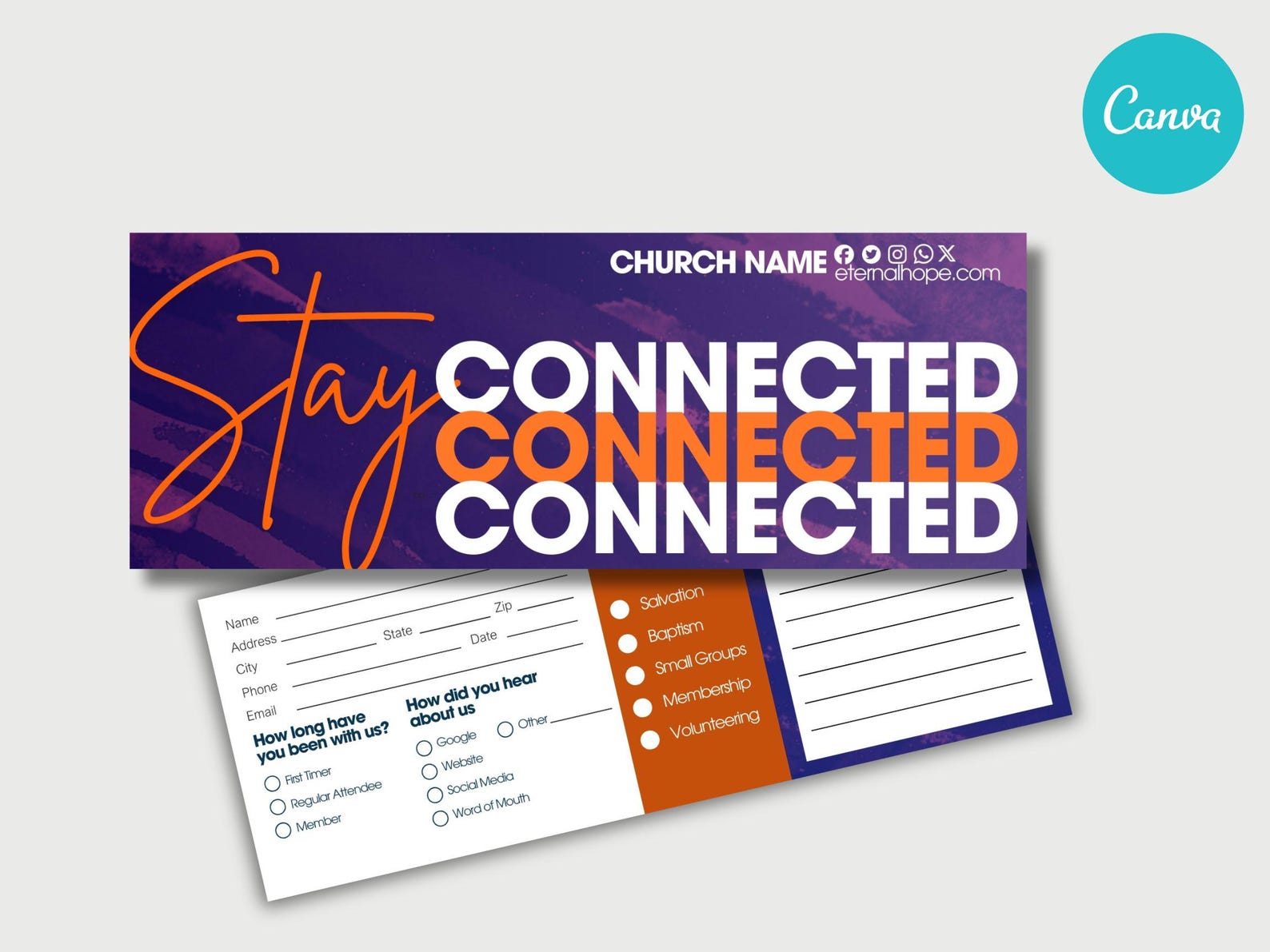 Customizable CANVA Church Connect Card Template for New Visitors ...