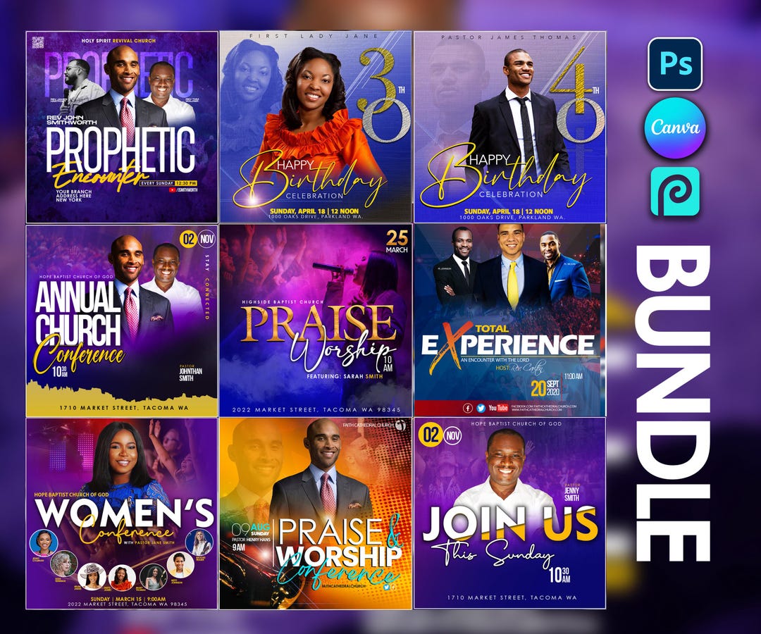 9 Church Flyers Bundle CANVA, Template, Editable on Canva, Worship ...