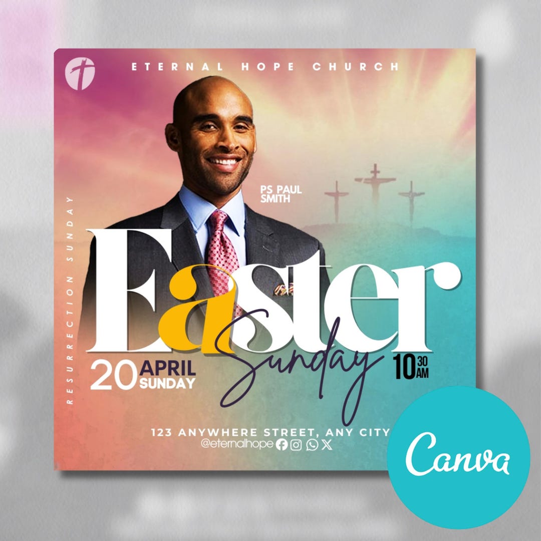 Canva Easter Sunday Flyer, Easter Flyer Templates, Church Flyers ...