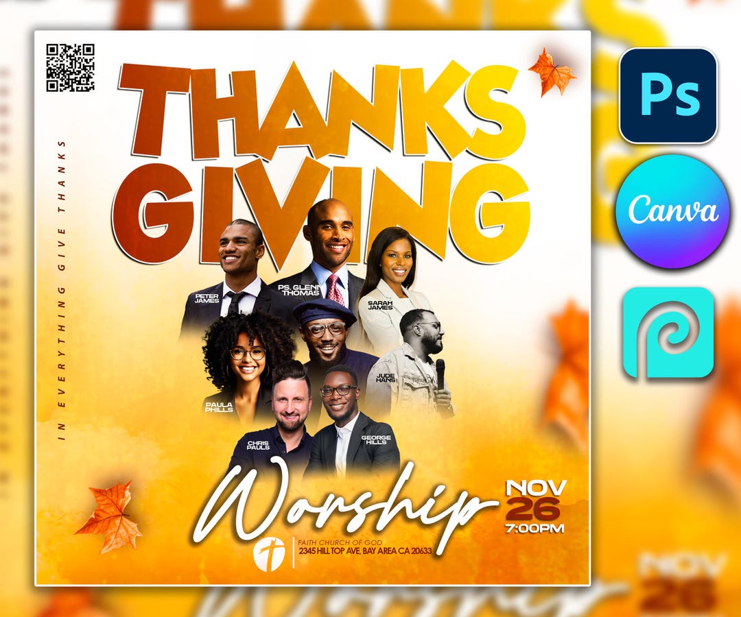 Thanksgiving Editable Template, Church Templates, Church Canva ...