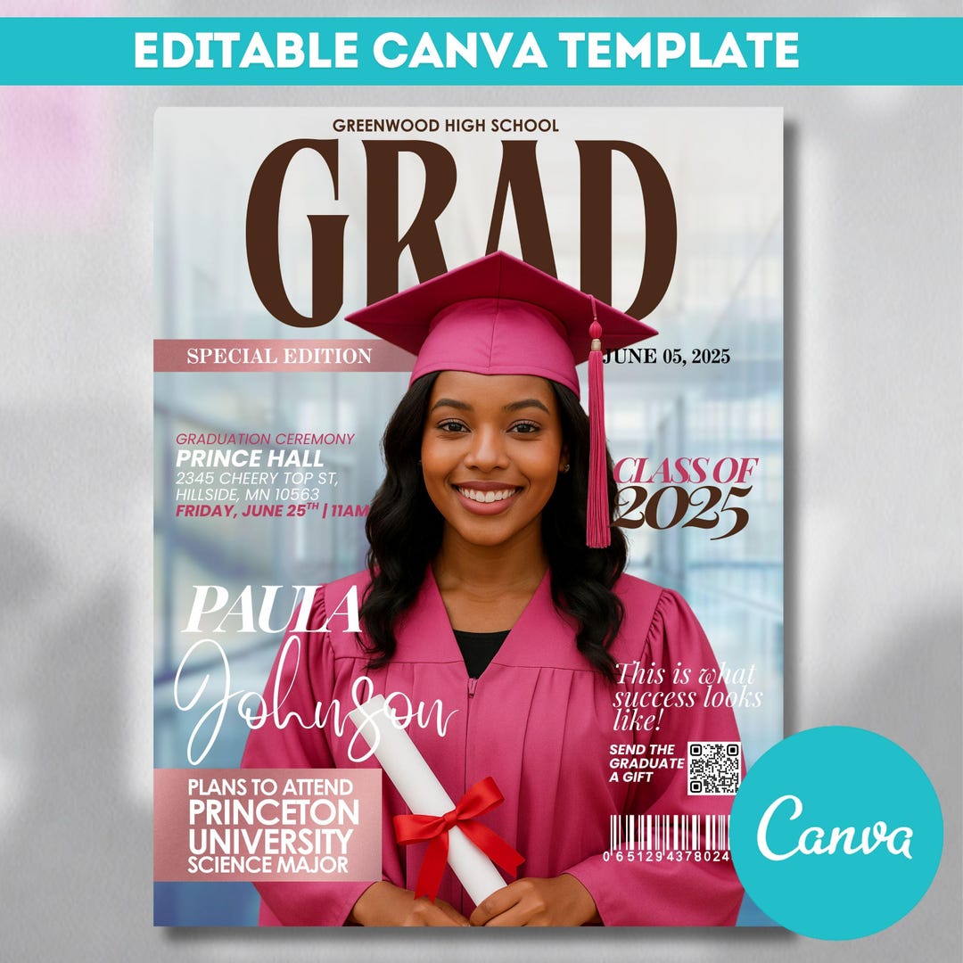 CANVA Magazine Graduation Party Invitation, Editable Digital Template ...