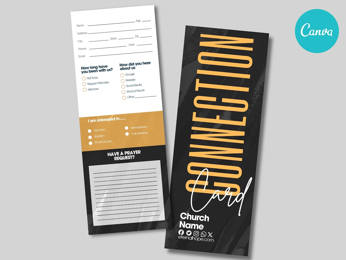 Customizable CANVA Church Connect Card Template for New Visitors ...