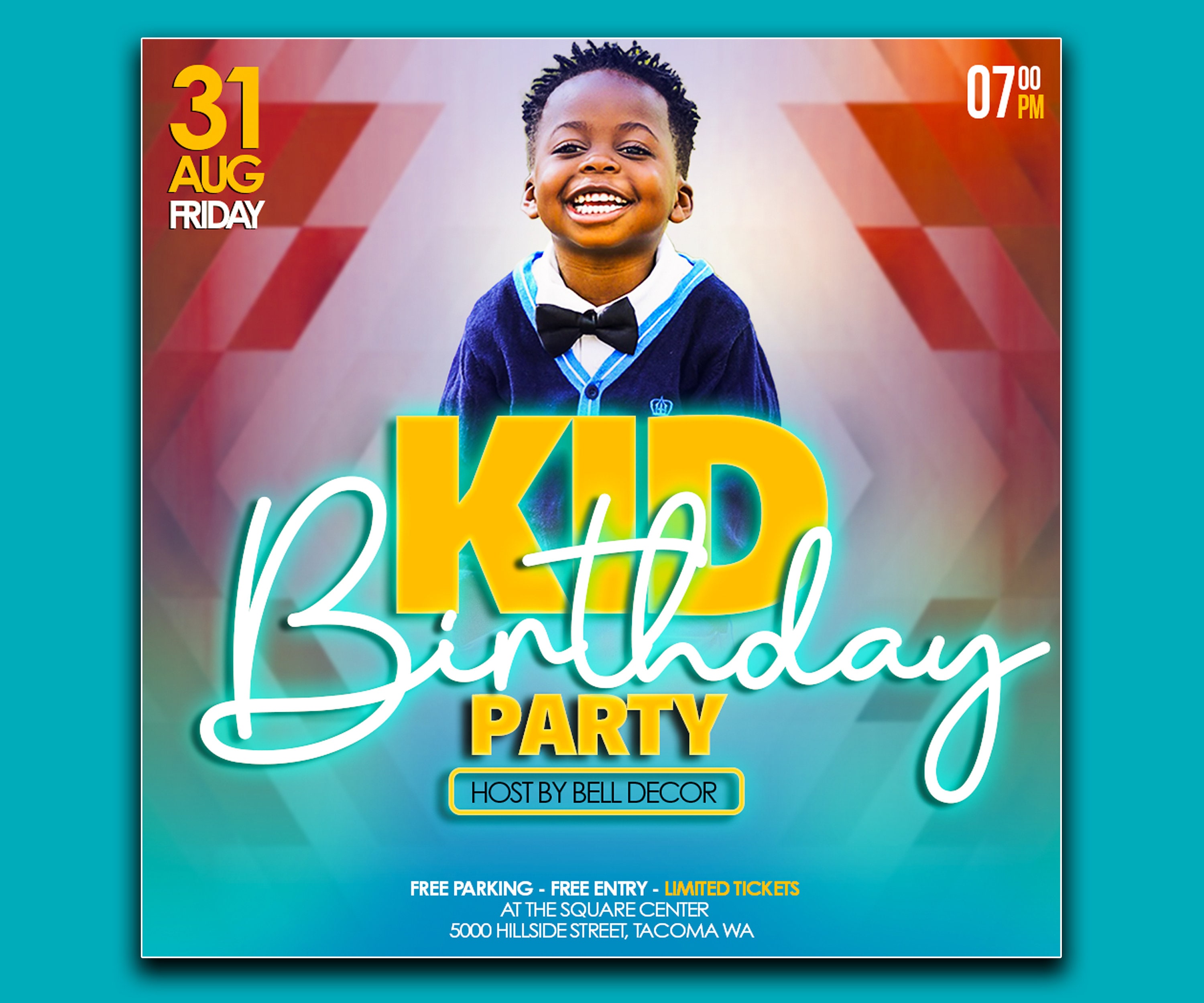 Boy Birthday Flyer Template for CANVA and PHOTOSHOP, Editable PSD ...