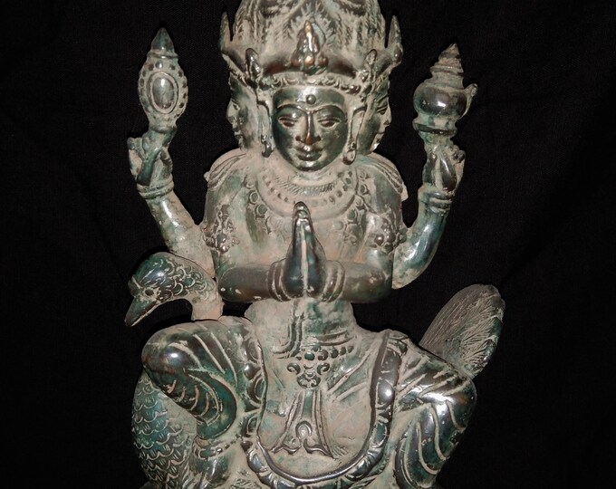Brahma Statue 9 Hindu God Four Face Ride Goose Bronze Brass Sculpture ...